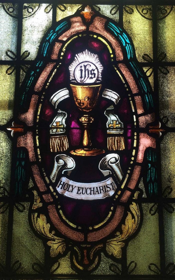 eucharist host chalice stained glass ambrose of milan - this is my body ...