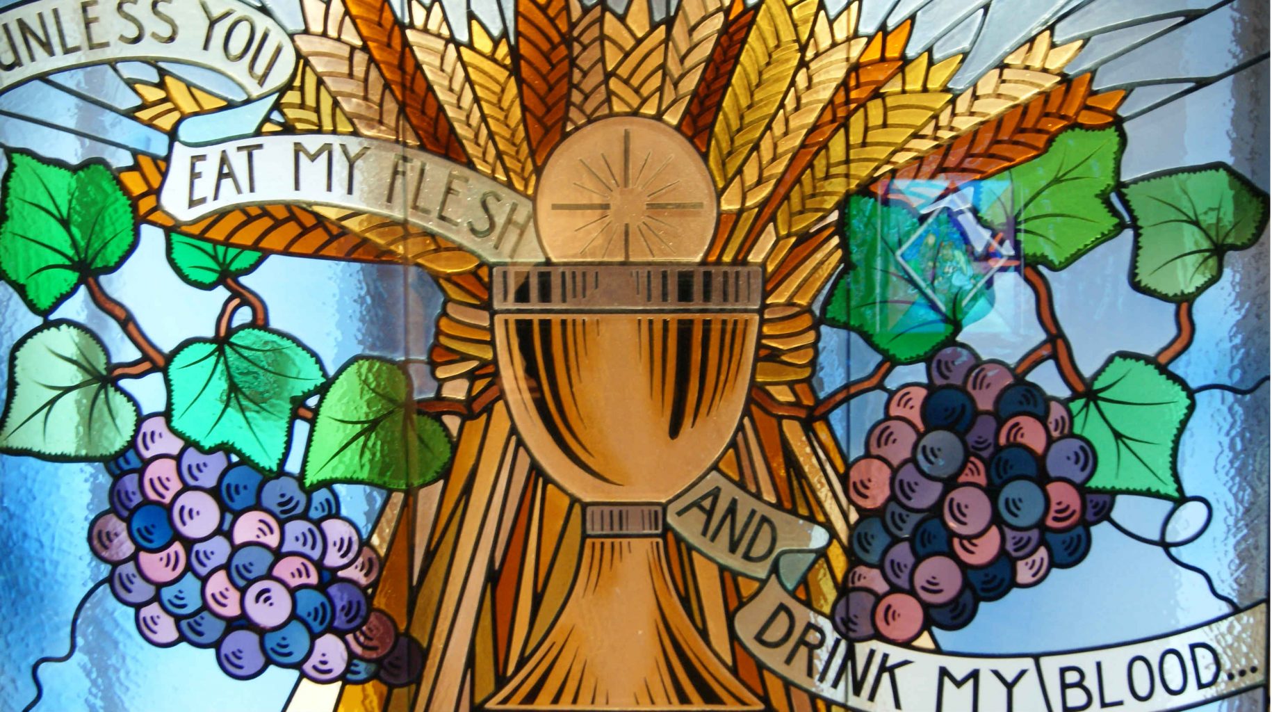 chalice eucharist host grapes stained glass eucharist crop wide ...