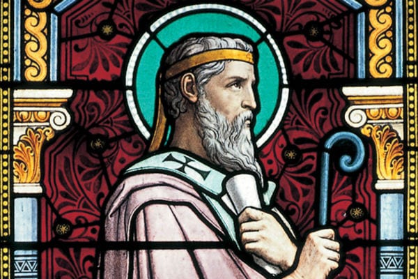 saint irenaeus stained glass masonry - Crossroads Initiative