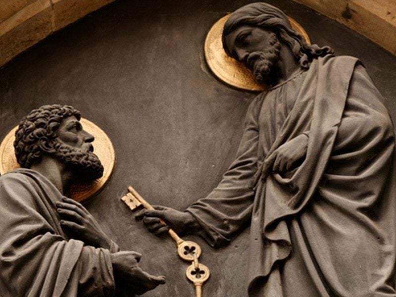 Jesus Gives Peter Keys unknown artist public domain - Crossroads Initiative